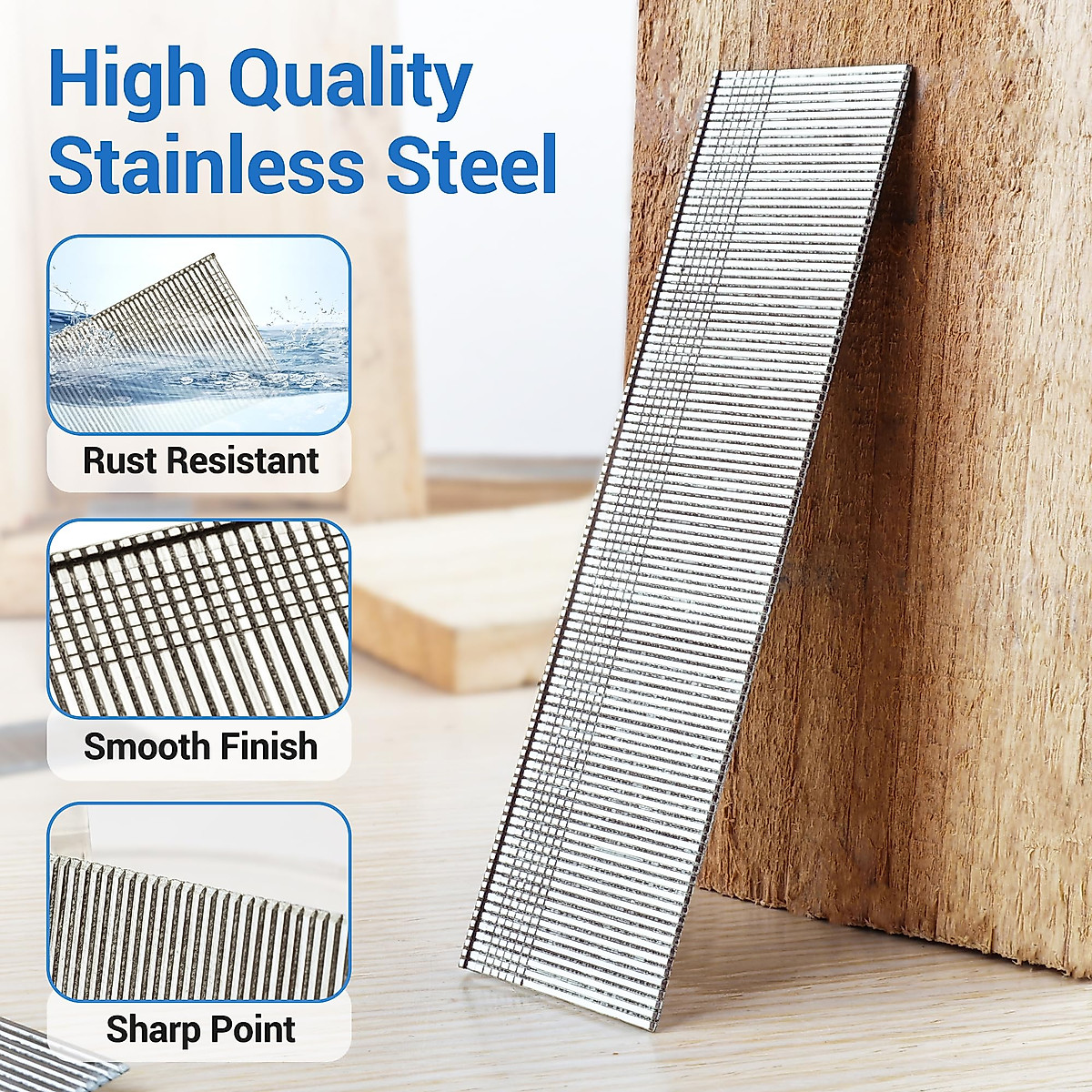 meite 18 Gauge Stainless Steel Brad Nails, 1-1/4 Inch 18GA Brad Nails, 304 Stainless Steel Small Finishing Nail Gun Nails for Pneumatic, Electric Brad Nailer Gun (2,000 Counts)