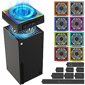 GAMSURFING Cooling Fan Dustproof for Xbox Series X Console with Colorful LED Light,Accessory with 6 Dust Cover Filter,8 Rubber Dust Plugs,3 Levels Low Noise Top Fan,Extra 3.0&2.0 USB Port for Series X