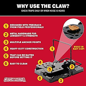 Catchmaster The Claw Quick Set Rat Snap Trap 6-Pk, Mouse Traps Indoor for Home, Reusable Rodent Killer for House, Outdoor Critter Catcher, Eco Friendly Pest Control for Garage, Basement, & Kitchen