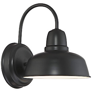 John Timberland Urban Barn Rustic Industrial Farmhouse Outdoor Wall Light Fixtures Set of 2 Black Gooseneck Arm 11 1/4" for Exterior Deck House Porch Patio Outside Garage Front Door Garden