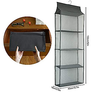 Dearjana Closet Handbag Purse Holder, Space Saving Hanging Handbag Storage Tote Bag Organizer Holder with 4 Large Heavy-Duty Mesh Shelves for Wardrobe Closet(Pack of 2 Gray)