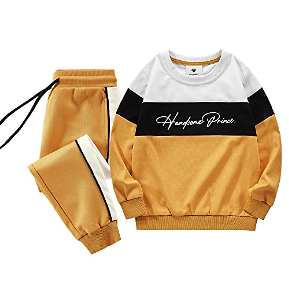 ANOTWENER Boys Track Suit Toddler Sweatsuit Kids Tracksuit Boys Activewear Jogger Sweat Suits Sets Active Sweatpants and Sweatshirts 2 Piece Outfits 2-8 years Size 2 3 4 5 6 7 8 Yellow BAS-012-6-7Y