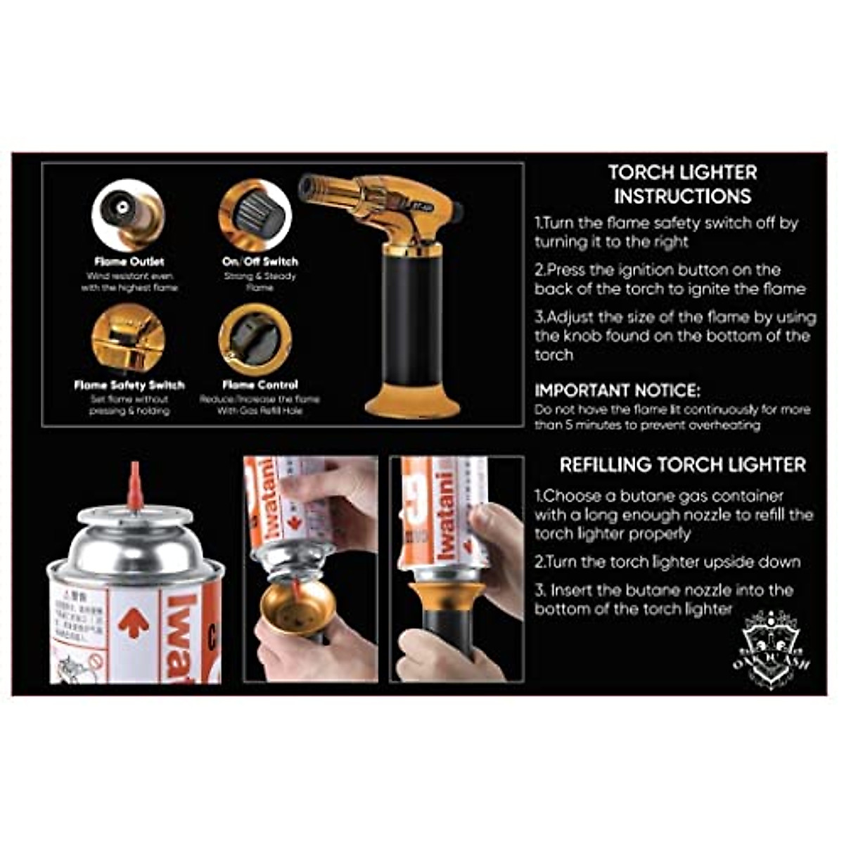 OAK N' ASH Cocktail Smoker Kit with Torch and wood chips | Old Fashioned Smoker Kit | Whiskey & Bourban Drink Smoke Infuser Kit | Whiskey Gifts for Men , Dad , Husband and More (NO BUTANE) (NO GLASS)