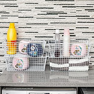 2 Pack Stackable Wire Storage Baskets With Handles,for Kitchen, Bathroom, Cabinets, Cupboards, Countertop - Freezer & Pantry Organizer Bins, for Snacks, Drinks, Potatoes, Onions, Meat XXL