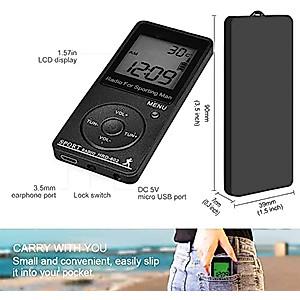 AM FM Portable Pocket Radio, Digital Tuning Volume with Earphone Rechargeable Battery AM FM Stereo Portable Radio for Walking, Mowing, Jogging