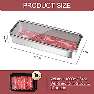 Maxracy Food Storage Container, 304 Stainless Steel Bacon Container for Refrigerator, Deli Meat Keeper Fridge Storage (1PCS Bacon Container- 34 FL OZ)