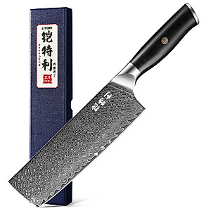 Japan Knife, Japanese Damascus Usuba & Nakiri Knives 7 Inch VG10 67-Layers Super Steel Sharp Knife, Non-Slip Ergonomic Pakkawood Handle with Gift Box