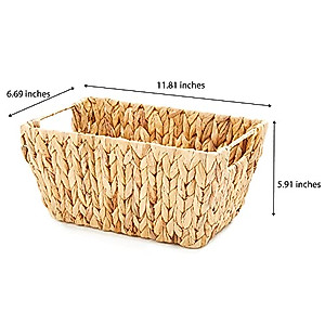 Americanflat Natural Set of 2 Rectangular Water Hyacinth Storage Baskets with Handles - Hand-Woven - Home Organizer Bins - Natural Water Hyacinth - Eco-Friendly