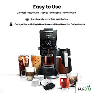 PUREHQ Ninja Water Filter for Ninja Dual Brew Coffee Maker - Compatible with DualBrew Pro CFP201 CFP301 CFP307 CFP451CO - Includes Filter Holder and 3 Pack of Charcoal Water Filters