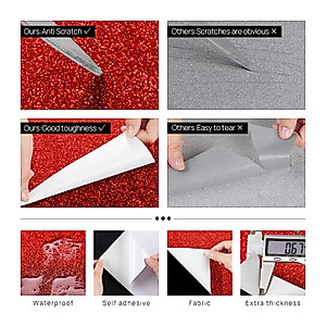 FunStick Ruby Red Glitter Wallpaper Sparkle Glitter Peel and Stick Wallpaper Red Glitter Contact Paper Self Adhesive Removable Glitter Fabric Wallpaper for Bedroom Cabinets Dresser Decor 15.8"x78.8"