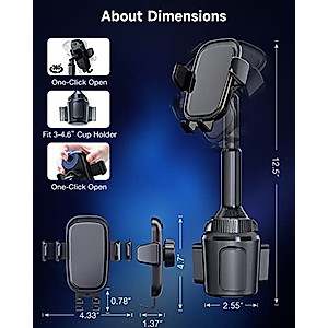 SMORFIT Cup-Holder-Phone-Mount-for-Car/Truck, Quick Extension Long Arm Fast Swivel Adjustable Height 360 Rotatable, Solid Cup Low Profile Universal Mobile Mount