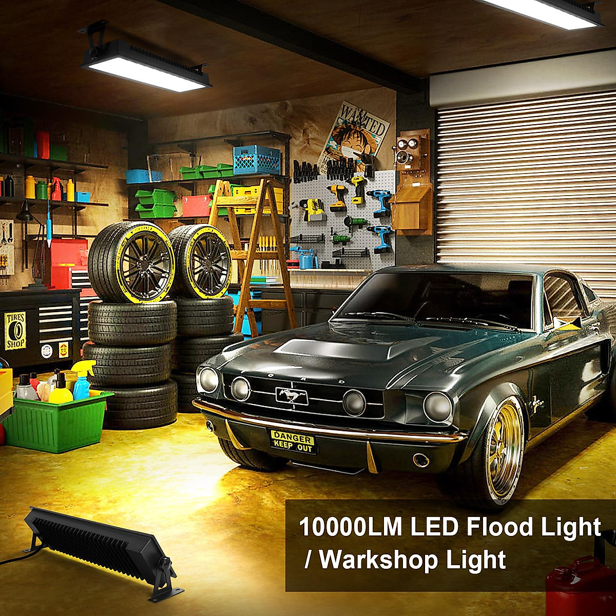 120W LED Shop Light for Garage 1000W Equiv, 10000lm LED Work Light, IP66 Waterproof Outdoor Flood Light Bar with Plug, 5000K Daylight White LED High Bay Light for Workshop Yard Garage Factory