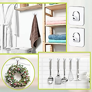 Yinkin 30 Pieces Clear Wall Hooks 15 lb (max) Adhesive Hooks for Hanging Plastic Sticky Hooks Heavy Duty Hook Transparent Drill Free Reusable for Hat Kitchen Bathroom Office, No Trace No Scratch