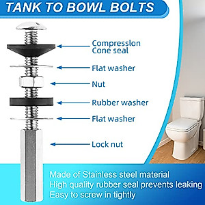 Toilet Tank to Bowl Bolt Replacement Kits, 2 Pcs Universal Heavy Duty Toilet Tank Bolts with Extra Long Nuts, Easy to Install, Stainless Steel Bolts Hardware Kit for 2-Piece Toilet(1 Pair)