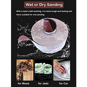 Emery Cloth Roll, 6 Grits 1'' x 19.7' Sand Paper Roll with Dispenser, 80 150 240 320 400 600 Grit Sandpaper Assortment, Wet Sanding Paper for Metal Automotive Furniture Wood