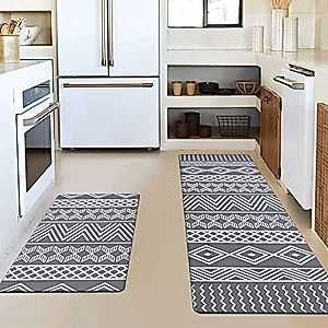 HiiARug Anti Fatigue Kitchen Mat Set of 2 Kitchen Floor Mats 18"x47"+18"x30" Cushioned Kitchen Runner Carpet Waterproof Kitchen Runner Mats for Kitchen Decor Laundry Room Standing Desk Mat