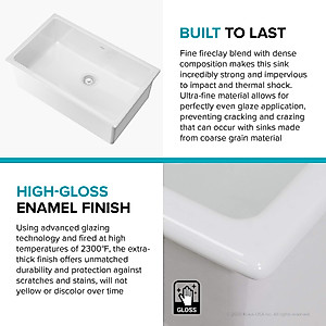KRAUS Turino™ 30” Drop-In Undermount Fireclay Single Bowl Kitchen Sink with Thick Mounting Deck in Gloss White, KFD1-30GWH