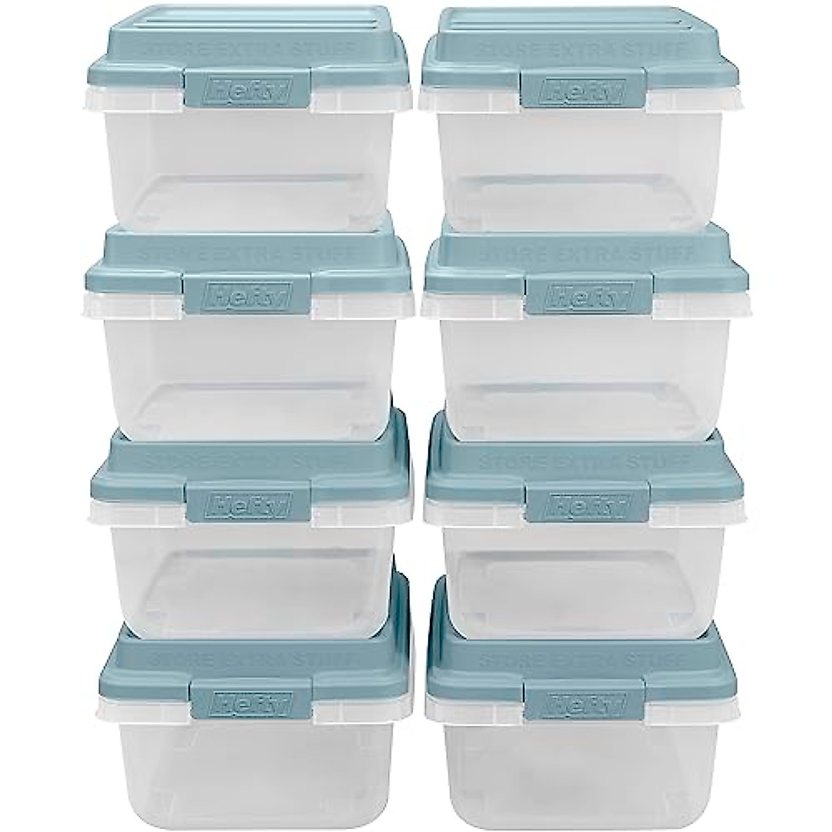 Hefty HI-RISE Stackable Storage Bins - Under Bed Storage Containers with Lids, Shoe Organizer, Plastic Storage Bins, Clear Shoe Boxes with XL Lid-Locking Latches, Durable Double Rim - 18qt (8 Pack)