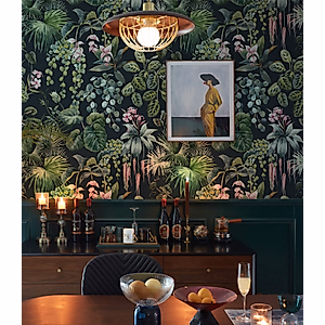 Ismoon Green Peel and Stick Wallpaper, Tropical Wallpaper Black/Green/Pink Contact Paper Jungle Leaf Wallpaper Peel and Stick Removable Wallpaper Vinyl Self Adhesive Wallpaper Waterproof