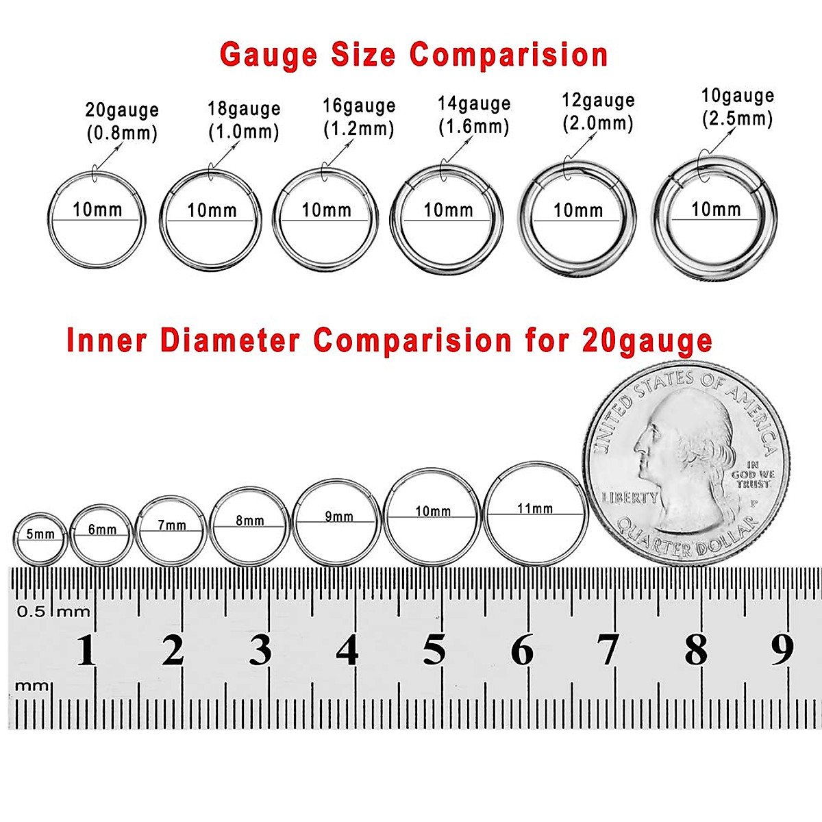 FANSING Nose Hoop Surgical Steel Nose Rings for Women Men Septum Jewelry Hinged Cartilage Earring Hoop for Nostril Helix Tragus Daith Conch Lip Rook Ear Lobe Piercings Silver 18 Gauge 8mm