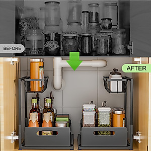 DAWEN LONE Under Sink Organizer,Pull Out Cabinet Organizer,2-Tier Under Kitchen Bathroom Sink Organizers and Storage,Multi-purpose Under sink Storage for Kitchen Bathroom Cabinet,Black(2 Pcs)