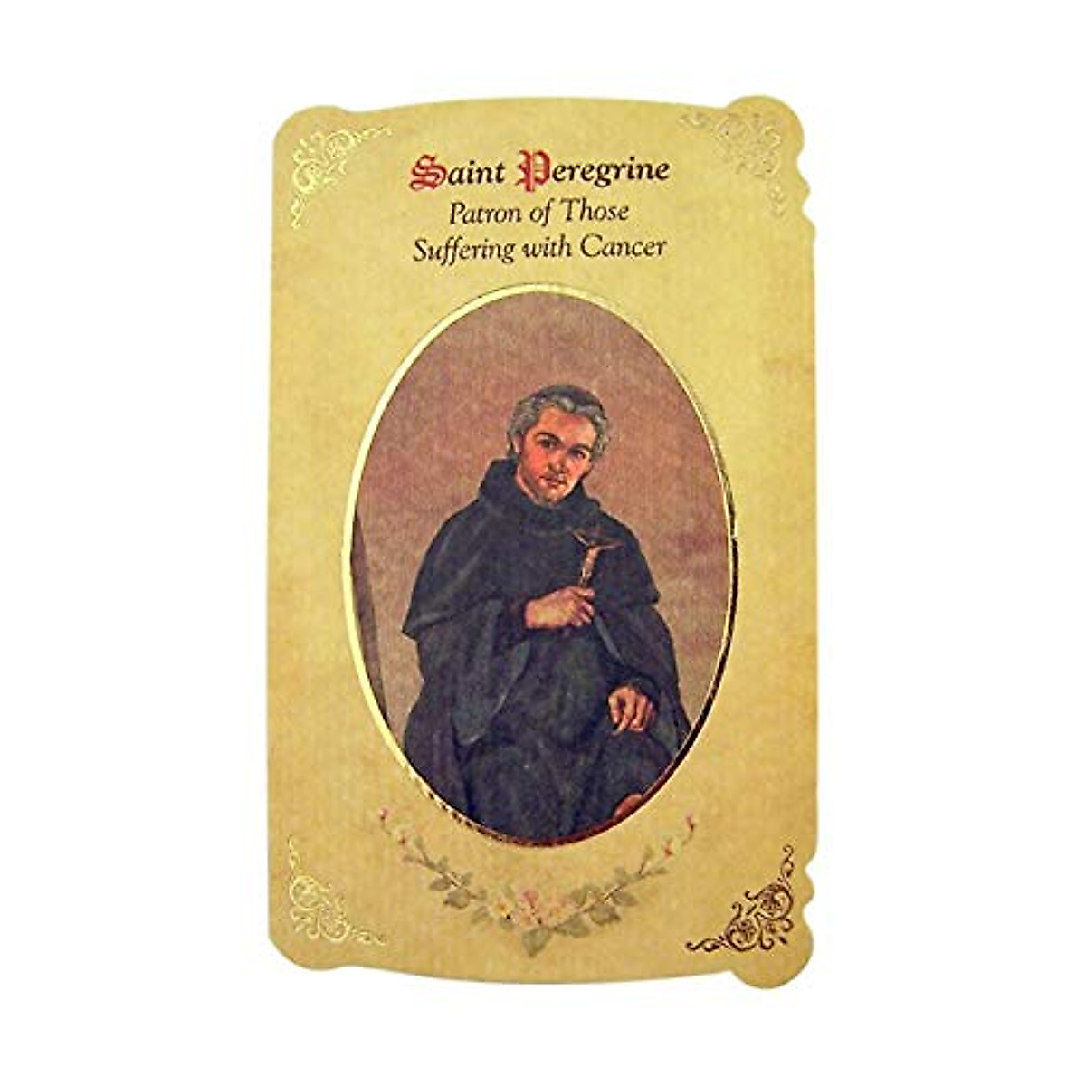 Silver Tone Saint Peregrine Patron of Those Suffering with Cancer Medal and Holy Card, 1 Inch