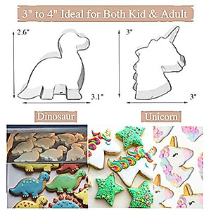 COTEY Cookie Cutters 4" to 3" Set of 6 Mickey & Minnie Mouse Unicorn Dinosaur Heart Star Hot Biscuit Cake Fondant Pancake Cutter Mold for Kids Children Holiday Celebration Birthday Party