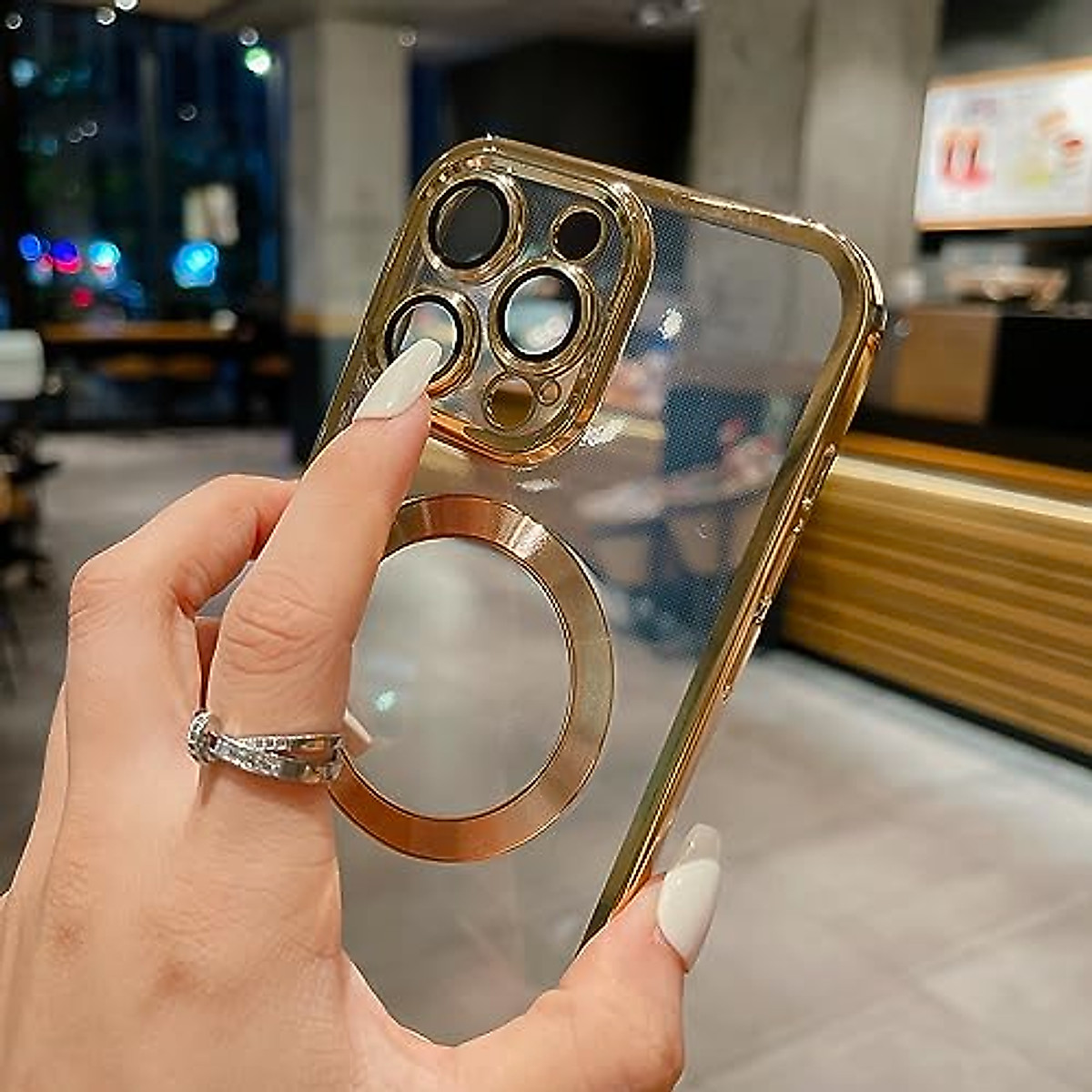Mangix for iPhone 13 Pro Max Case,Magnetic Clear [Compatible with MagSafe] Camera Lens Protector Plating Luxury Cover for Women Girls Soft TPU Shockproof for Apple iPhone 13 Pro Max 6.7inch