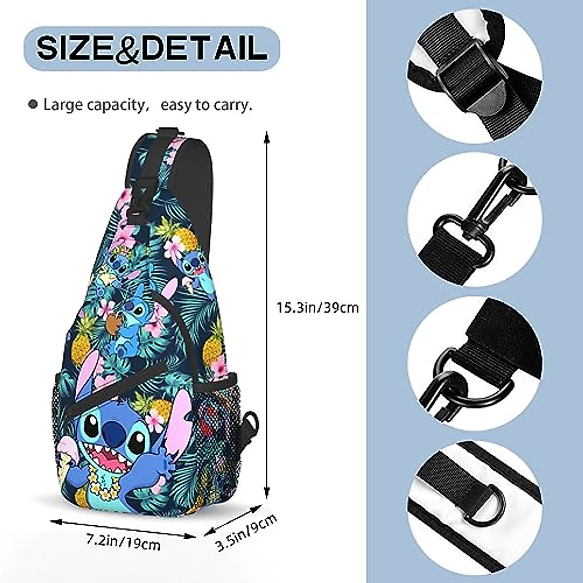 AIOUINBMO Stitch Sling Bag Cartoon Crossbody Sling Backpack Sling Bag Travel Hiking Chest Bag Daypack for Purses Shoulder Bag Gifts for Women Men