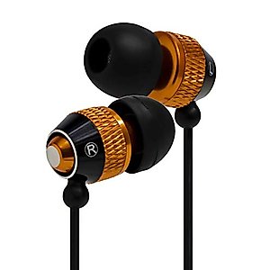 Bastex Universal Earphone/Ear Buds 3.5mm Stereo Headphones in-Ear Tangle Free Cable with Built-in Microphone Earbuds for iPhone iPod iPad Samsung Android Mp3 Mp4 and More-Gold/Black