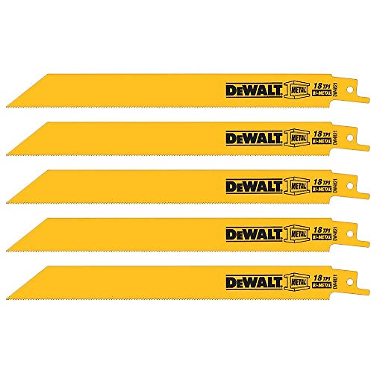 DEWALT Reciprocating Saw Blades, Straight Back, Bi-Metal, 8-Inch, 18 TPI, 5-Pack (DW4821)