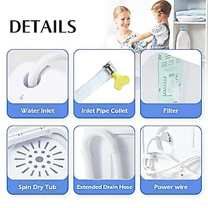 Portable Washing Machine 17.6Lbs Capacity Washer&Dryer Combo 2 In 1 Mini Compact Twin Tub Laundry Washer(11Lbs) & Spinner(6.6Lbs) with Gravity Drain Pump for Apartment,Dorms,RV Camping(grey+white)