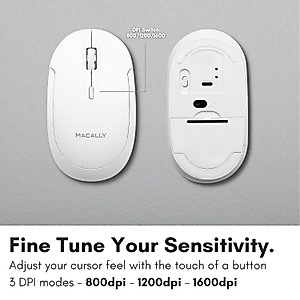 Macally Wireless Bluetooth Mouse for Mac, MacBook Pro/Air, iPad, and PC - Quiet Click and Comfortable Wireless Mouse - Compatible Wireless Apple Mouse - White Laptop Mouse Bluetooth
