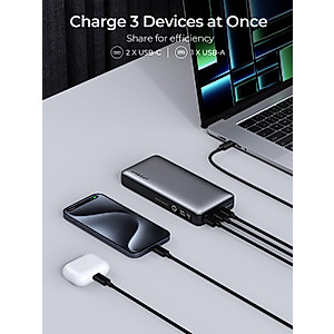 AMEGAT Power Bank 65W, 20000mAh Laptop Portable Charger USB C 3-Port PD 3.0 Battery Pack Digital Display, for MacBook, iPad Pro, iPhone 15/14/13/12 Series, Samsung, Steam Deck, AirPods and More