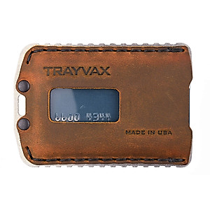 Trayvax Ascent Wallet, RFID Front Pocket Money and Credit Card Holder, Minimalist Slim Leather Metal Wallet for Men and Women, Raw Tobacco Brown