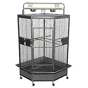 A&E Cage Co. CC3232 Silver/Black Corner Bird Cage, 32 inch/Large