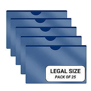 Doctor Stuff- 25 Pack, Vinyl Plastic Pocket File Folders Closed Sides, Legal Size, Clear Front Top Loading Job Jacket, Documents Holder for Office, High School and Medical Files, Navy Blue