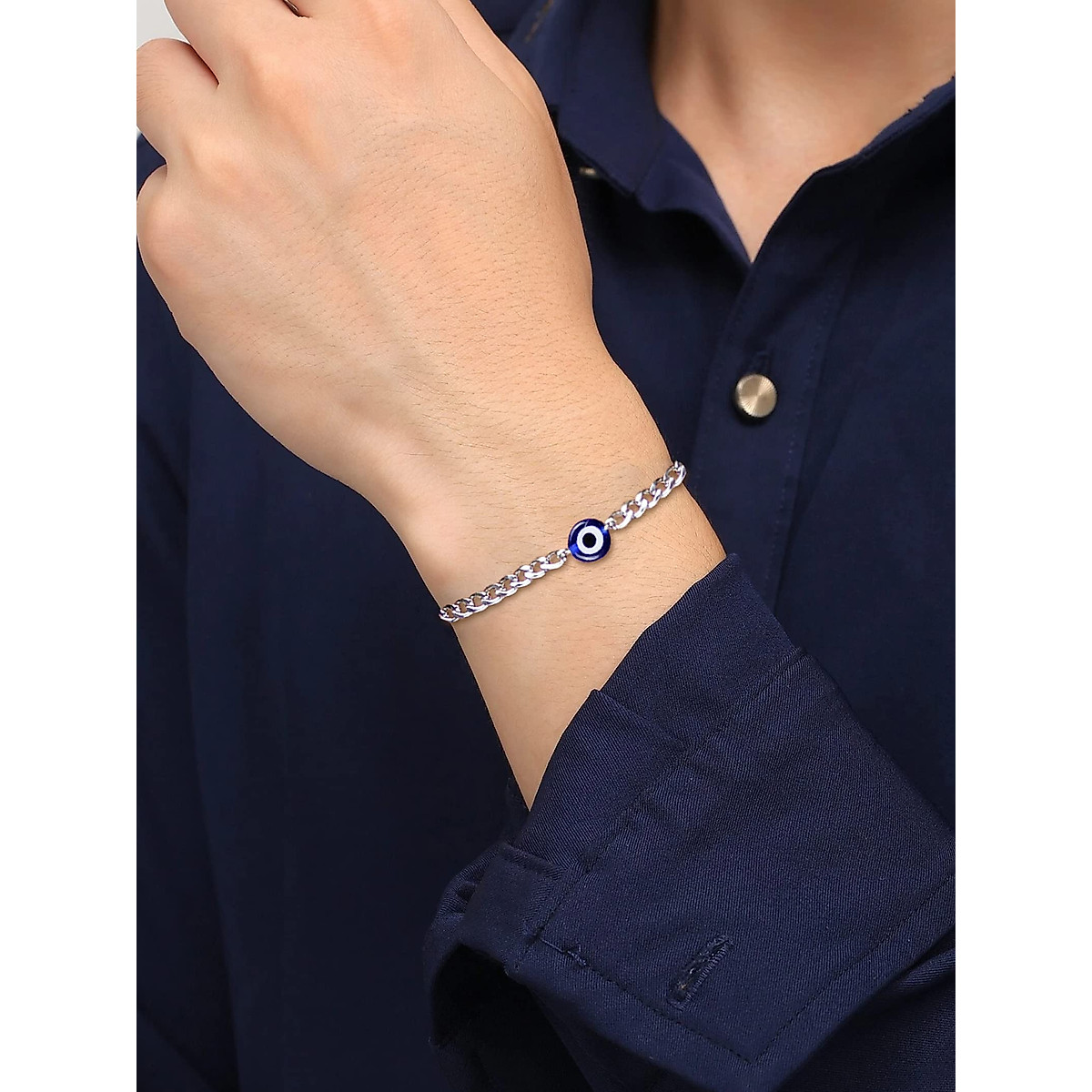 Dcfywl731 Evil Eye Bracelet for Women Evil Eye Charms for Bracelets Hamsa Bracelet for Men Silver Gold Mexican Bracelets Evil Eye Mal De Ojo Bracelets Protection Bracelet (Silver)