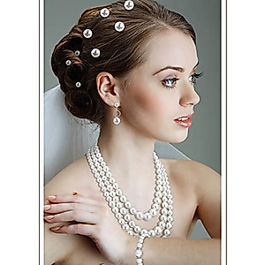 8 Pcs Pearl Necklace Earrings Set for Women, Includes Simulated Pearl Bracelet Faux Pearl Necklace Dangle Earrings (Bright Style)