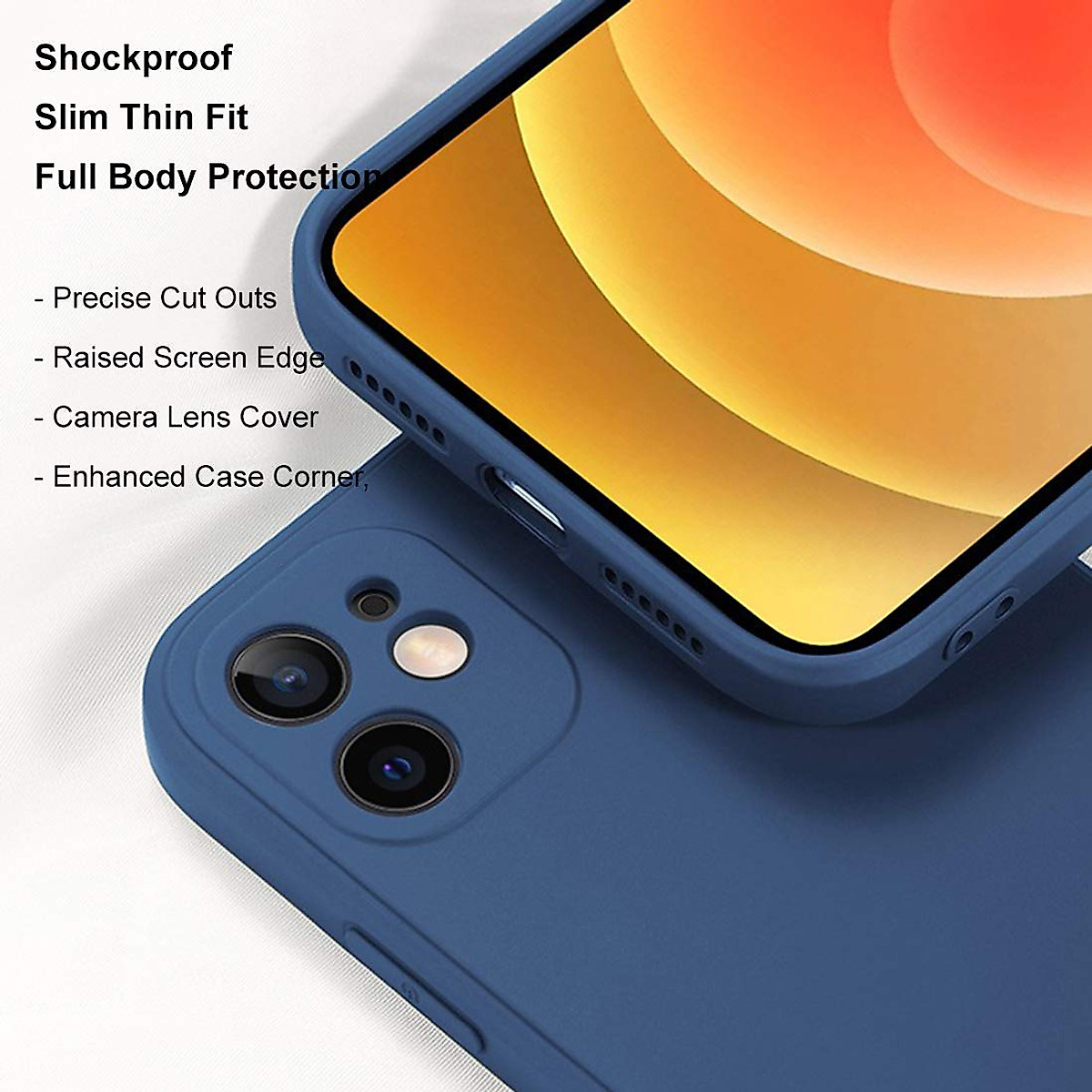 Liquid Silicone Case Compatible with iPhone 12 Mini 5.4", Anti Scratch & Fingerprint, Microfiber Liner Shockproof Full Body Covered Slim Soft Gel Rubber Enhanced Camera & Screen Drop Protection, Blue