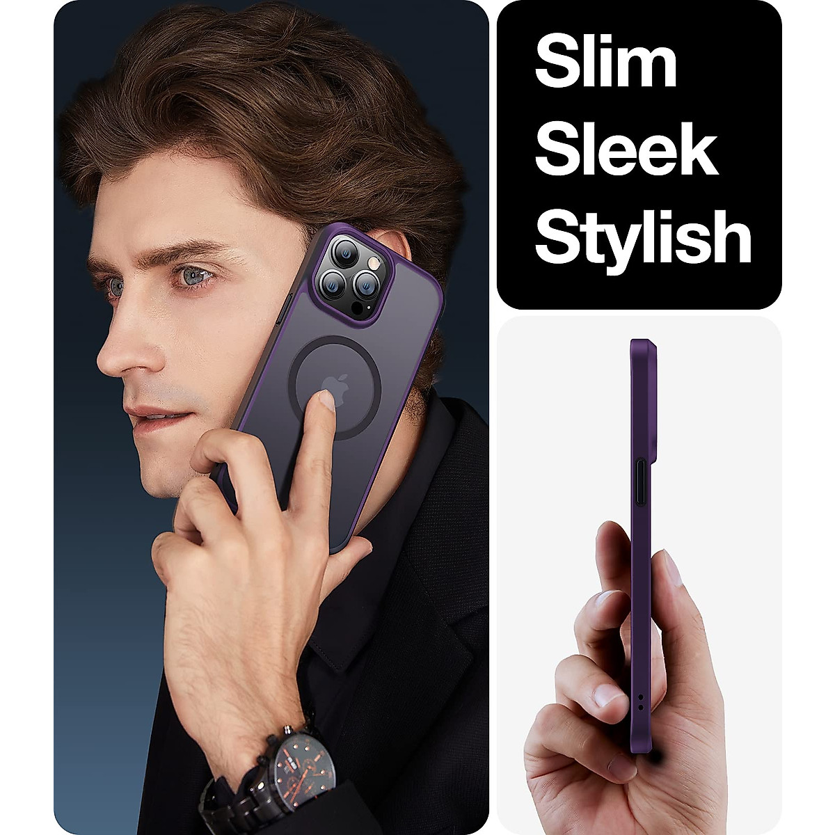 TORRAS Save $15 to Buy Deep Purple&Black Together for iPhone 14 Pro Max Case Compatible for MagSafe Guardian Series