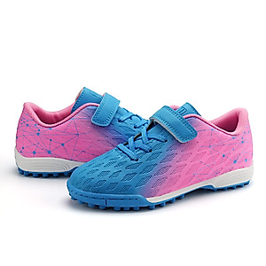 brooman Kids Indoor Soccer Shoes Boys Girls Soccer Cleats Athletic Turf Shoes (2,Blue Pink)