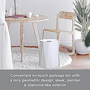 Luxurious Nordic Trash Can - Open Top Geometric Garbage Can - Double Barrel Trash Bin - Waste Basket w/Removable Plastic Bin - Living Room, Bedroom, Bathroom Trash Can - 8L/2.1Gal Garbage Bin, White