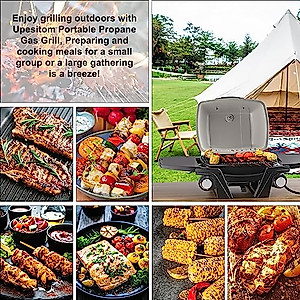 Portable Propane Gas Grill, 2-Burner Portable Gas Grill Small Tabletop Gas Grill, 24000BTU BBQ Outdoor Griddle Gas Grill with Removable Side Tables, Thermometer, Regulator, Gas Hose, White