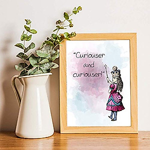 Curiouser and Curiouser - 11 x 14 Unframed Alice In Wonderland Watercolor Quote Art - Perfect as Classroom Decor, Children's Bedroom, Book Lovers
