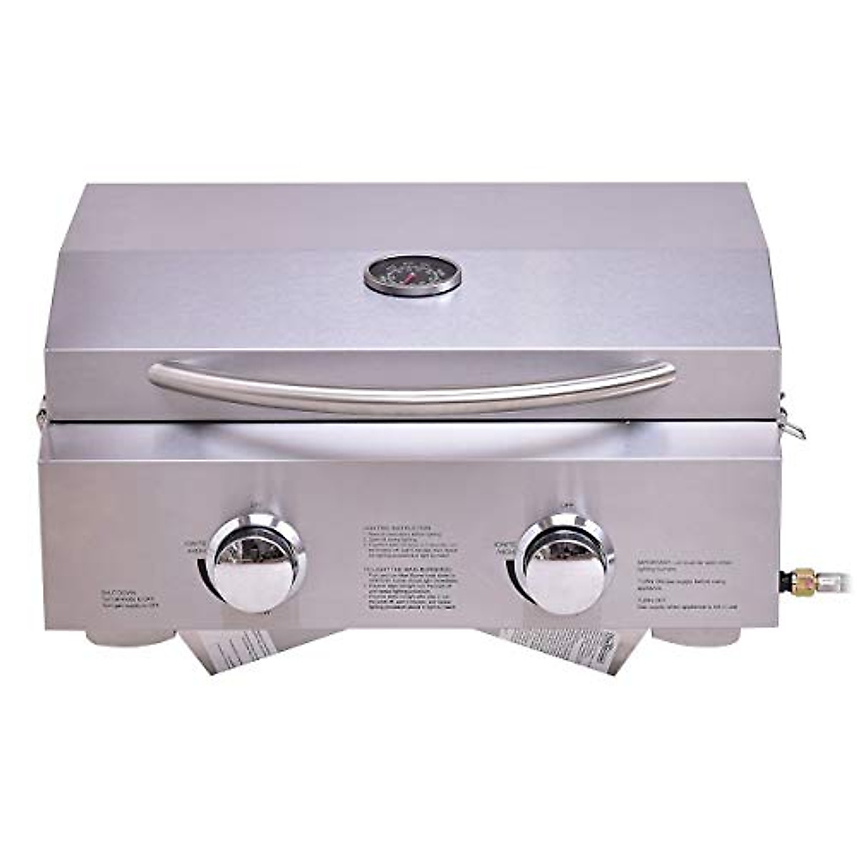 Outdoor Kitchen Camping Backyard Cooking 2 Burner Portable Durable Stainless Steel BBQ Barbecue Picnic Silver Table Top Grill Foldable Leg Lockable Lid Built-In Thermometer Easy Storage Transport