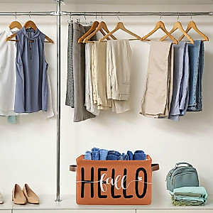 Hello Fall Orange Storage Basket Fabric Kitchen Baskets Autumn Pumpkin Open Home Storage Bins Boxes Foldable Organizer Bag for Baby Cloth Pet Toy Book Shelf Closet Baskets 16×12×8 Inches