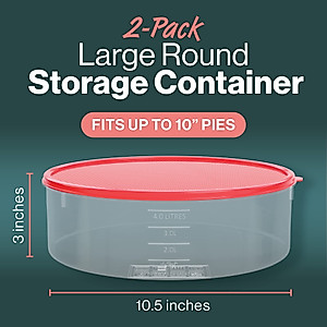 2 Pack Pie Carrier Cake Storage Container with Lid | 10.5" Large Round Clear Plastic Cupcake Cheesecake Muffin Flan Cookie Tortilla Holder Storage Containers Airtight | Pie Keeper Transport Container