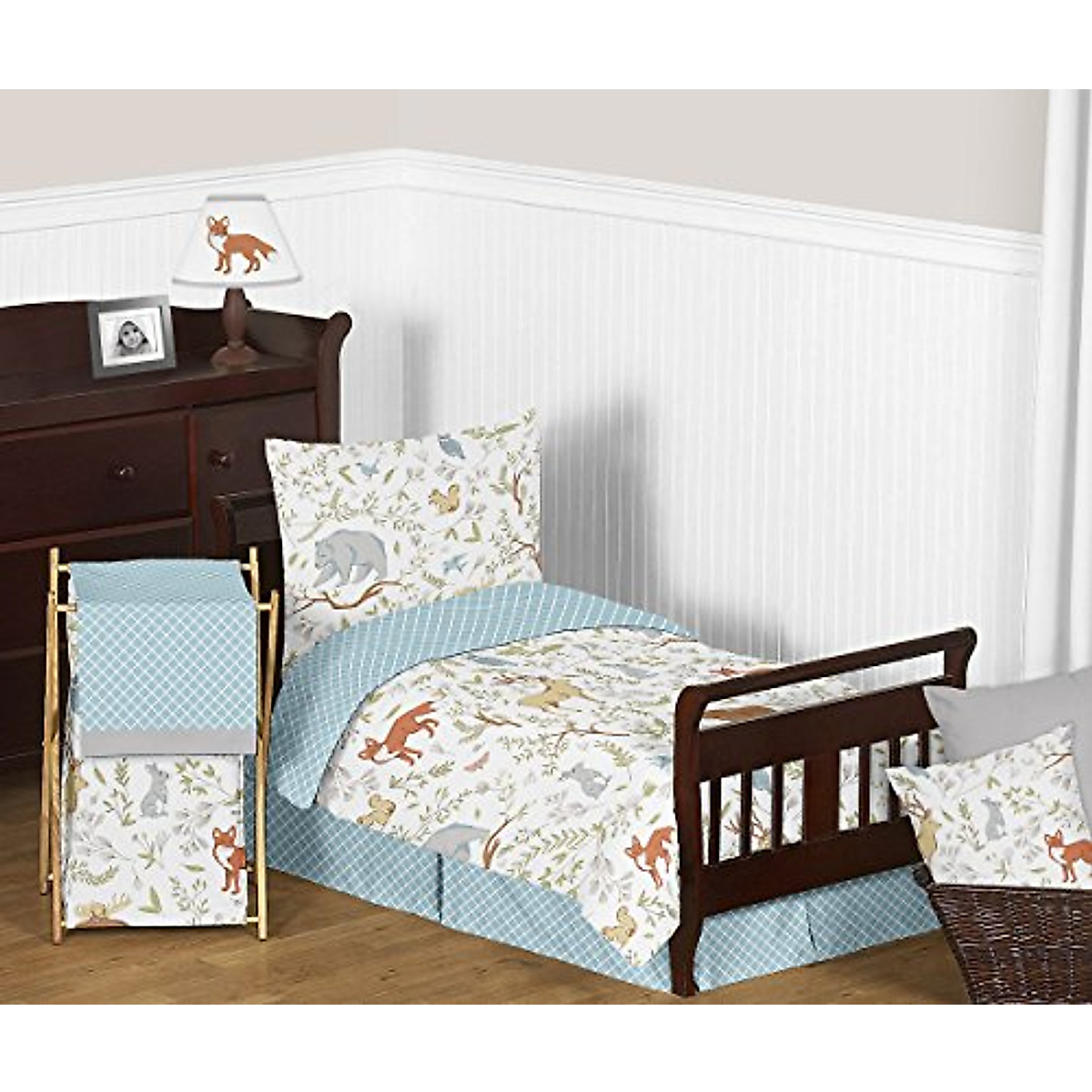 Sweet Jojo Designs Woodland Animal Toile Foldable Fabric Storage Cube Bins Boxes Organizer Toys Kids Baby Childrens for Collection Set of 2