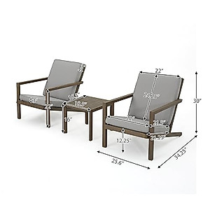 Christopher Knight Home Leah Outdoor Acacia Wood Chat Set with Water Resistant Cushions, 3-Pcs Set, Grey Finish / Grey